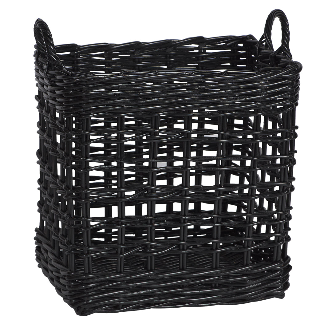 BLACK LARGE SQUARE OPEN WEAVE RATTAN STORAGE BASKET – High Country Home
