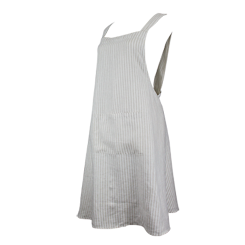 LINEN PINAFORE STYLE APRON IN THIN NATURAL STRIPE – High Country Home