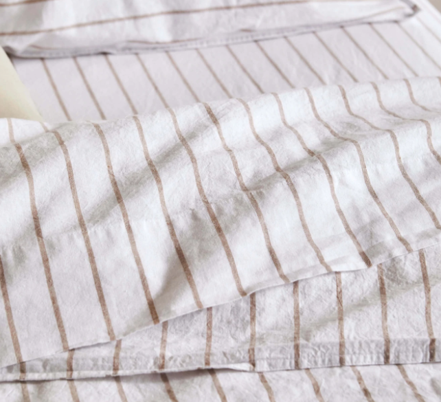 LOFT TAN STRIPE LINEN BLEND SHEET SET – High Country Home